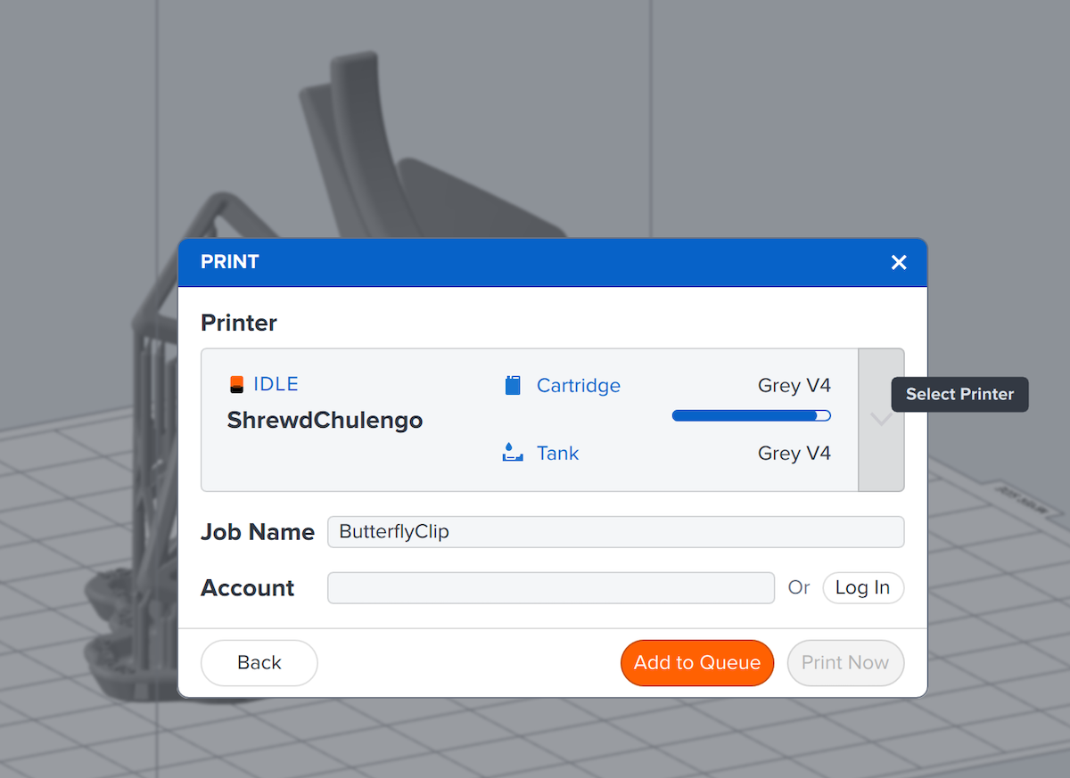 Selecting a printer in PreForm